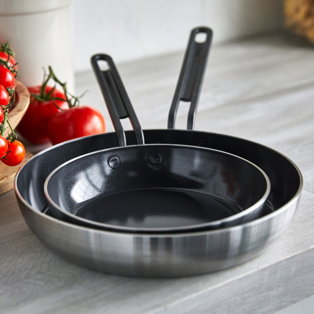 Stanley Tucci™ Stainless Steel Ceramic Nonstick 8" & 10" Frypan Set ...