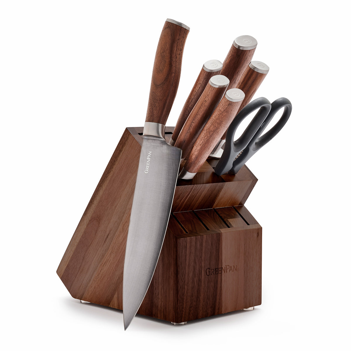Premiere Titanium 8-Pc Knife Set | Walnut | © GreenPan Official | The ...