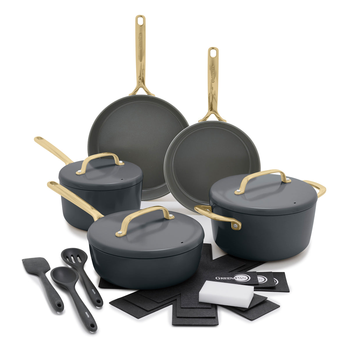 GP5 Colors Ceramic Nonstick 11-Piece Cookware Set with Champagne Handl ...