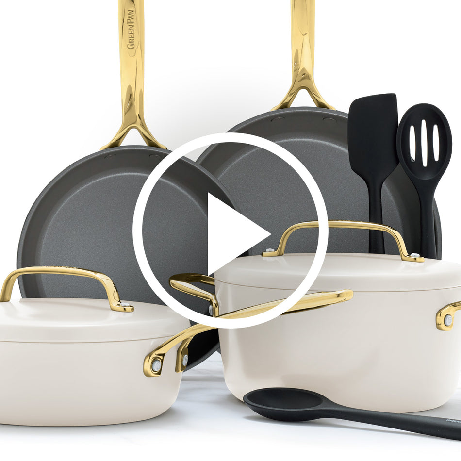 GP5 Colors Ceramic Nonstick 11-Piece Cookware Set with Champagne Handl ...