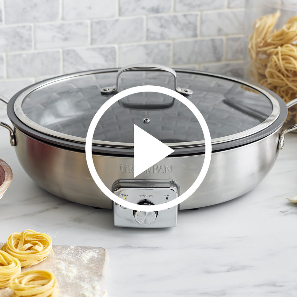 Elite 5.5-Quart Oval Electric Skillet | Premiere Stainless Steel | GreenPan