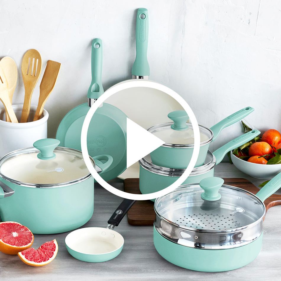 Rio Ceramic Nonstick 16-Piece Cookware Set | Turquoise | GreenPan